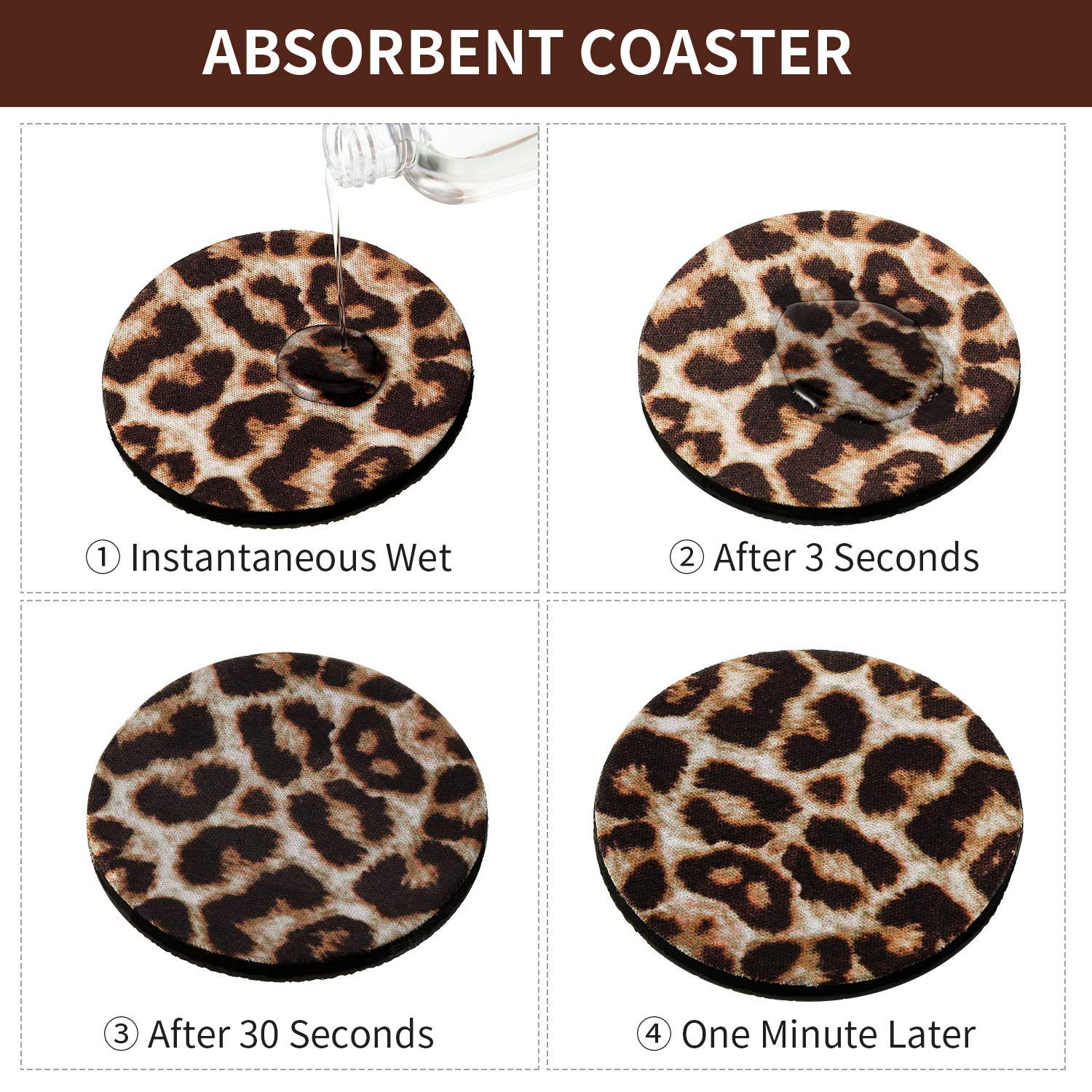 4 Pieces 3.54 Inch Leopard Coasters Insulated Coaster Cheetah Print Absorbent Neoprene Cup Holder Coaster for Kitchen Office Living Room Furniture Drinking Coaster
