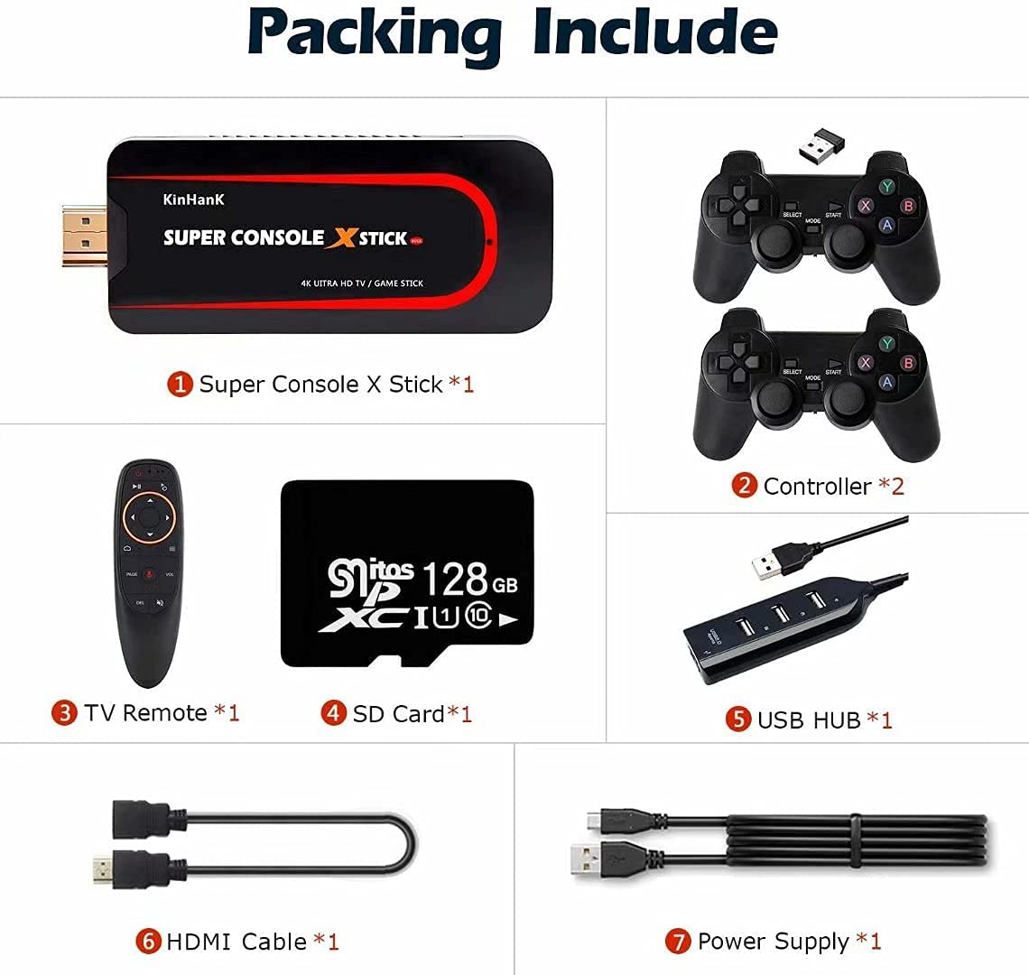 Relemo Super Console X Stick Retro Game Console Built-in 50000+ Games 4k Output Plug and Play Video Game Console with 2 Controllers for PS1/PSP/N64/MD (128G)