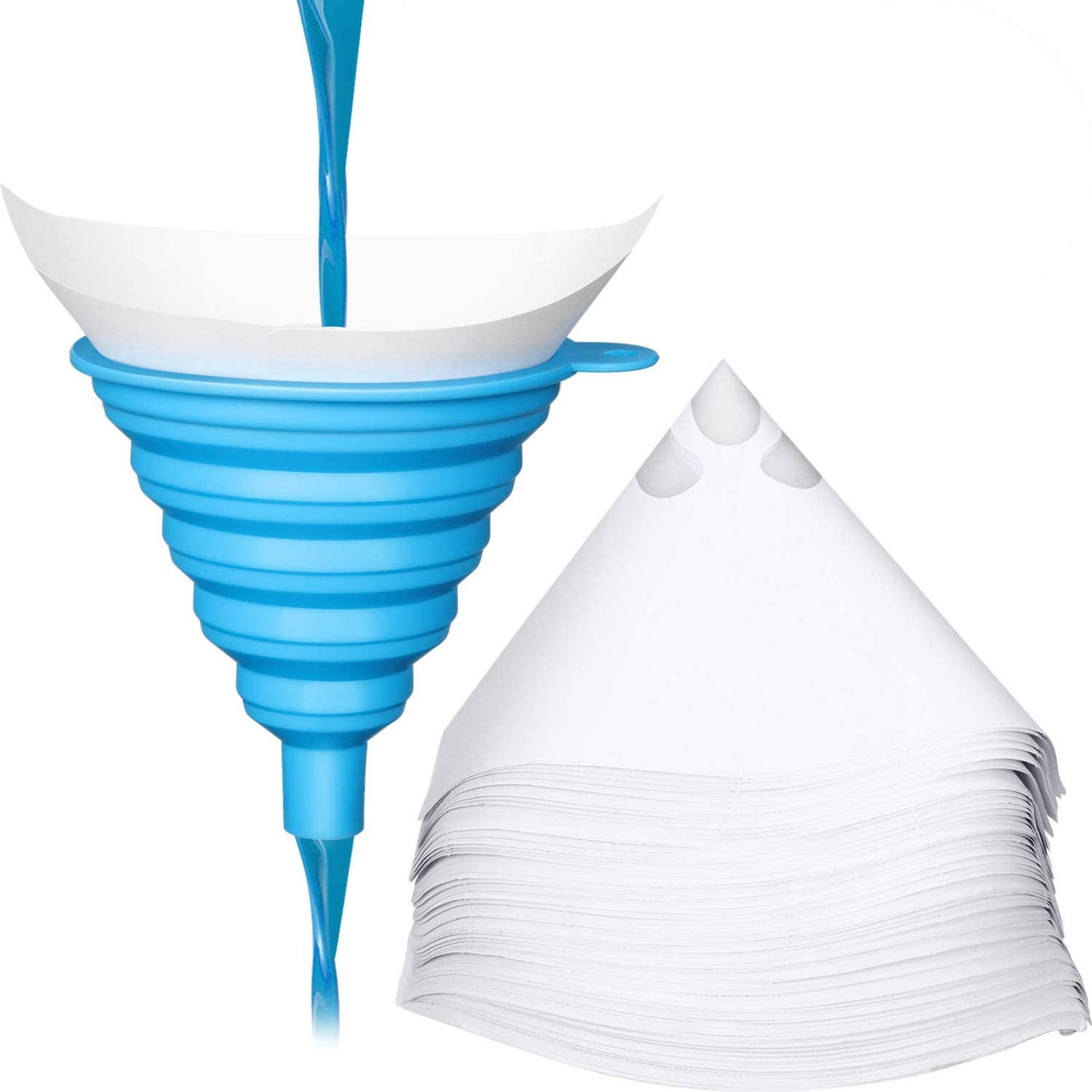 Boao 100 Packs Paint Strainers Cone Paint Filter with 190 ÎŒm Filter Tips and 1 Pack Silicone Funnel, Cone Shaped Nylon Mesh Funnel for Automotive, Spray Guns, House, Etc.