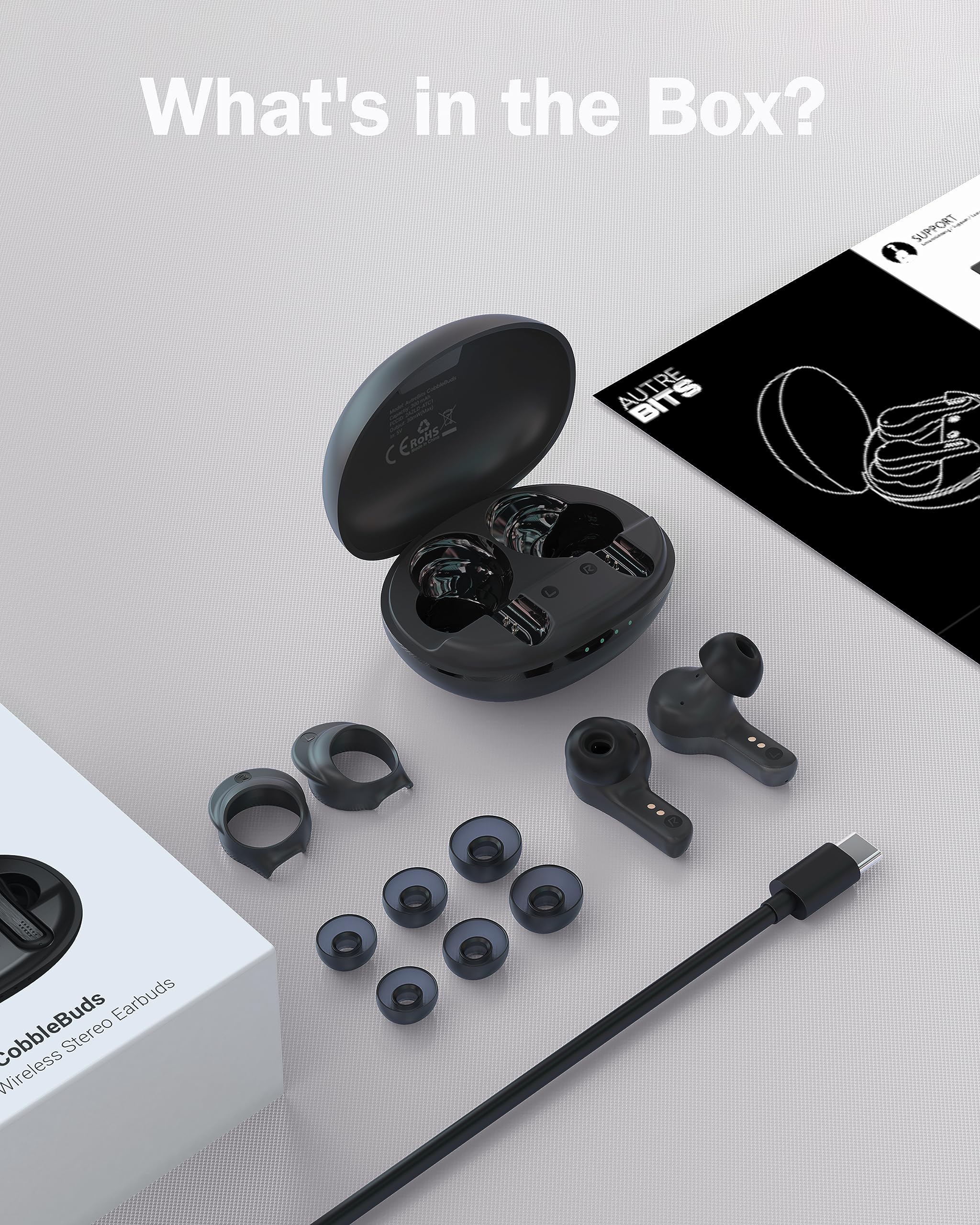 autrebits Wireless Earbuds iOS/Android, Earbuds 26H Playback Bluetooth 5.2 Headphones in Ear Lightweight with Powerful Sound Charging-case Eartips IPX4 Waterproof for Workout Relaxing, Black