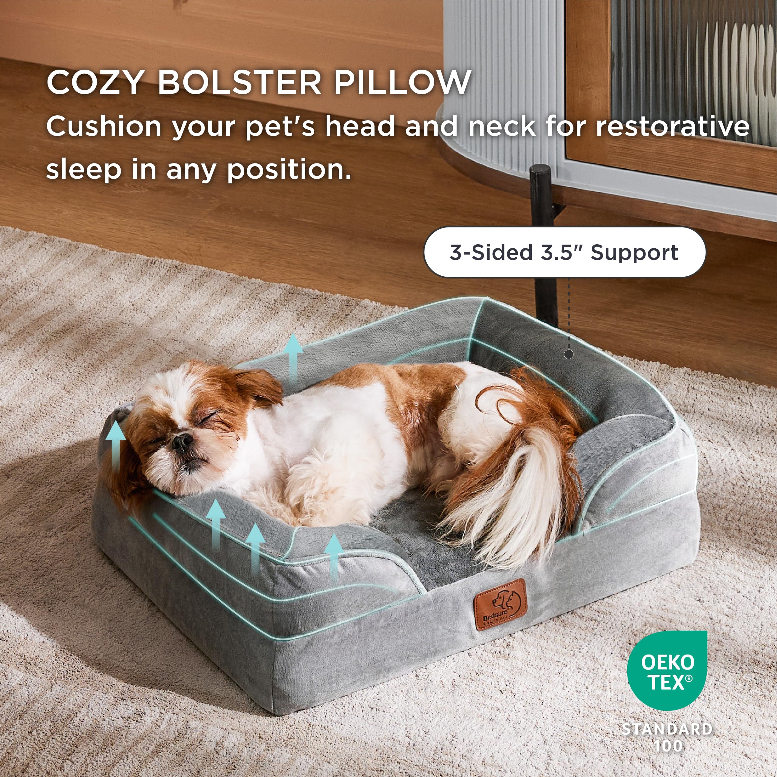 Bedsure Cat Beds for Indoor Cats - Washable Bolster Dog Sofa Beds for Extra Small Dogs, Supportive Foam Pet Couch Bed with Removable Washable Cover, Waterproof Lining and Nonskid Bottom, Grey