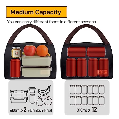 Buringer Reusable Insulated Lunch Bag Cooler Tote Box Meal Prep for Men & Women Work Picnic or Travel(Black)