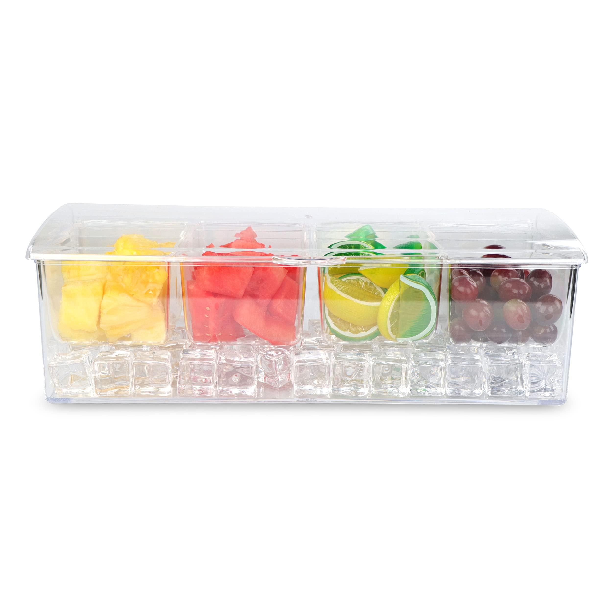 7Penn Condiment Tray with Ice Chamber, 4 Condiment Containers, Lid - Bar Garnish Tray Chilled Condiment Server Caddy