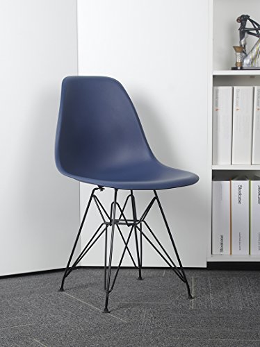 GIA Contemporary Armless Dining Chair, Qty of 1, Blue Seat with Black Metal Legs