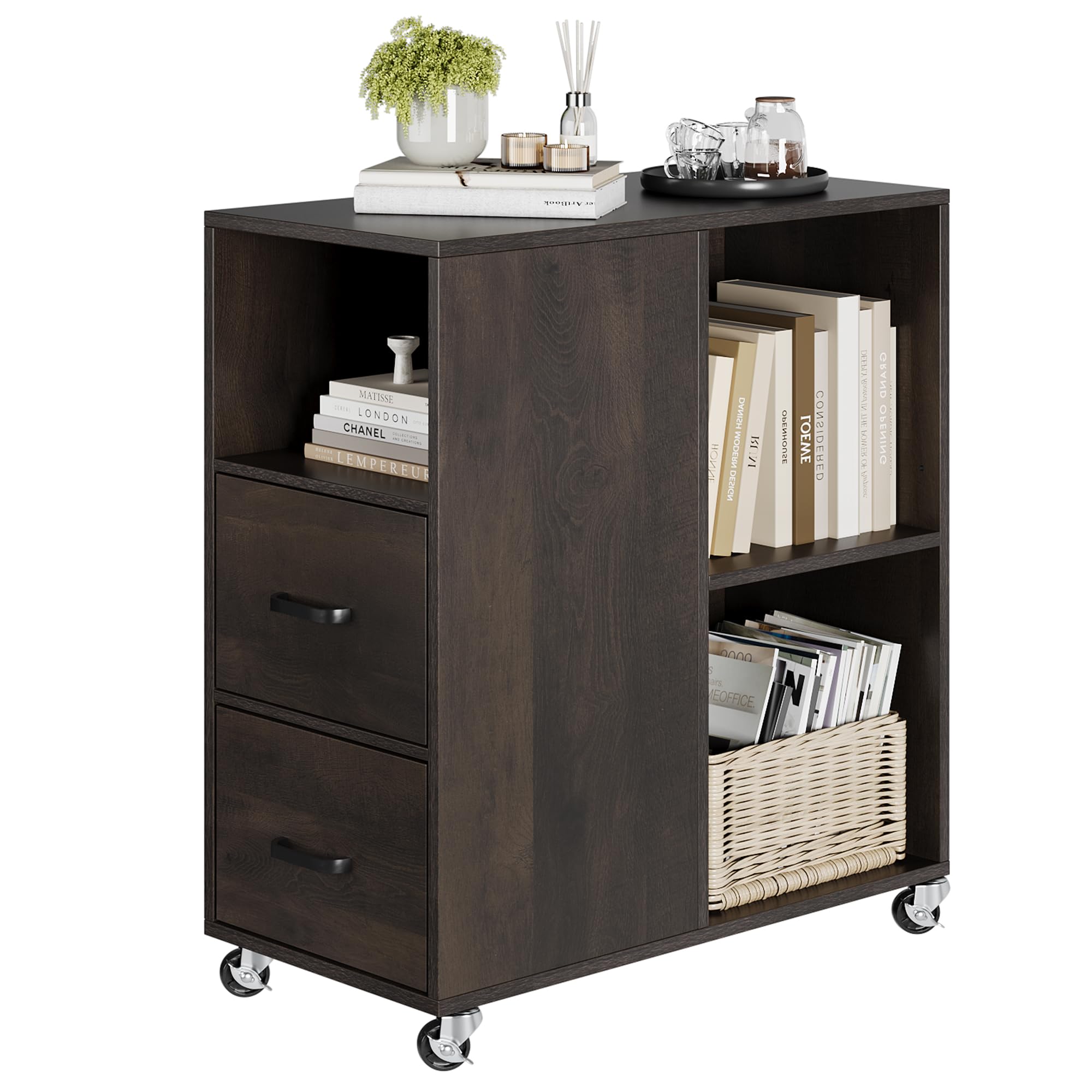 BOTLOG Sofa Side Table, End Table with 2 Drawers, Narrow Bedside Table with Storage Shelves for Small Spaces Living Room Bedroom Office (Dark Brown)