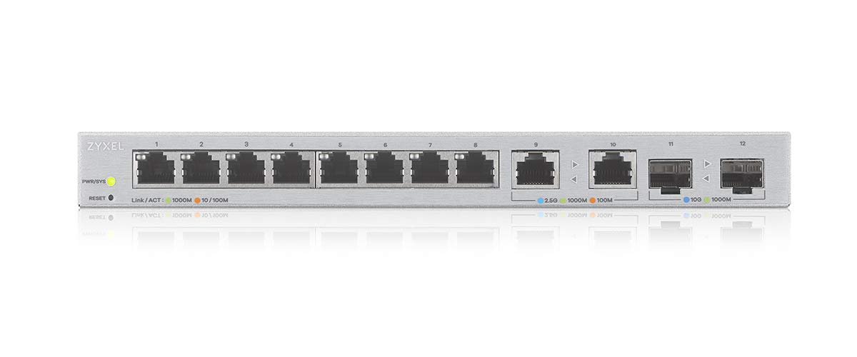 Zyxel Multi-Gig 12-Port Web Managed Switch with 2-Port 2.5G/2-Port 10G SFP+ Desktop/Wallmount, 5-Years Warranty [XGS1210-12]