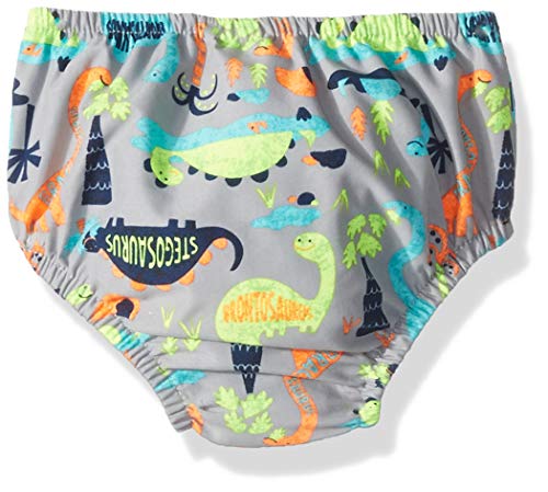 Swim Time Boys' Reusable Swim Diaper UPF 50+ with Side Snaps, Gray Dinosaur/Trees, Medium