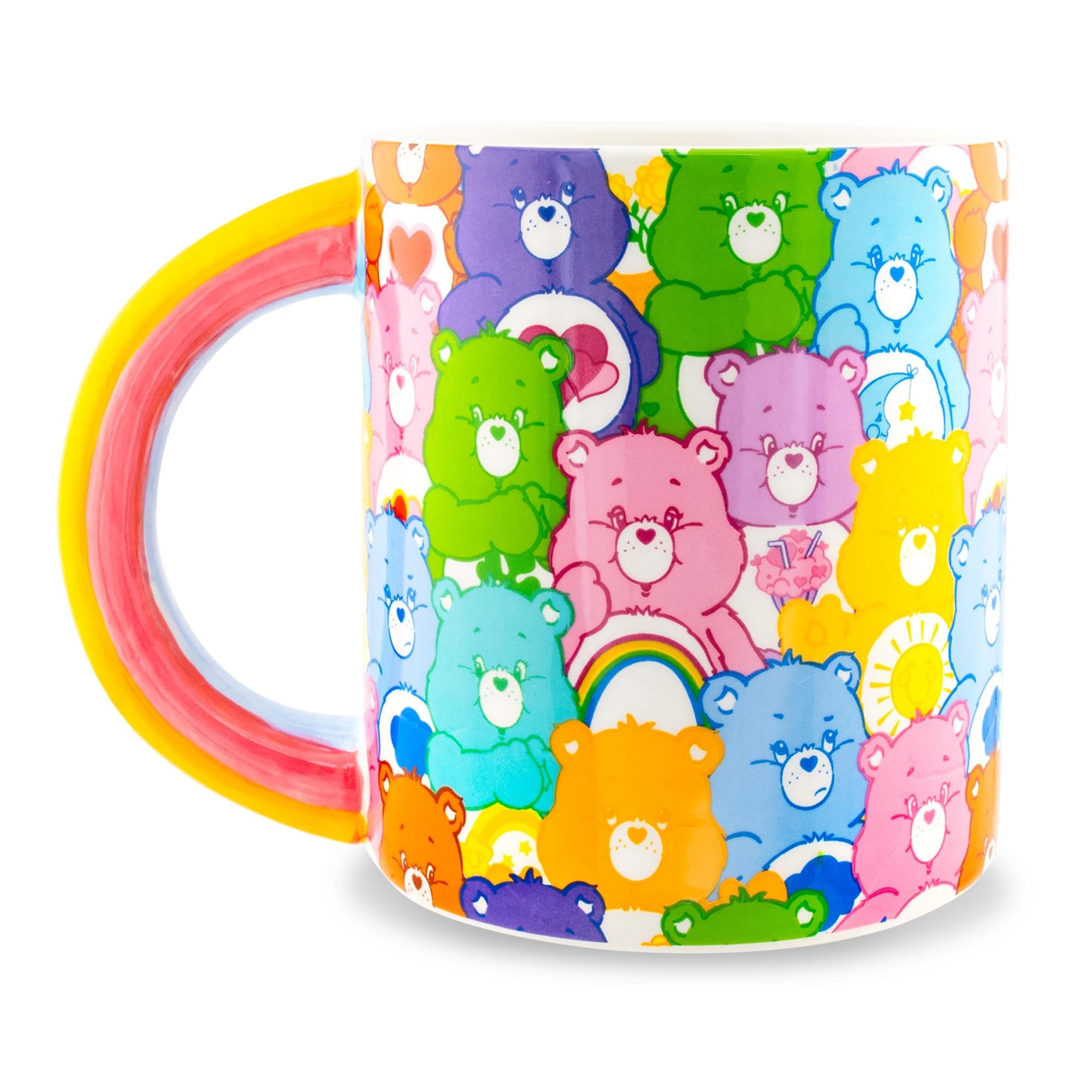 Care Bears Allover Print Ceramic Mug With Rainbow Handle | Large Coffee Cup For Tea, Espresso, Cocoa | Holds 20 Ounces