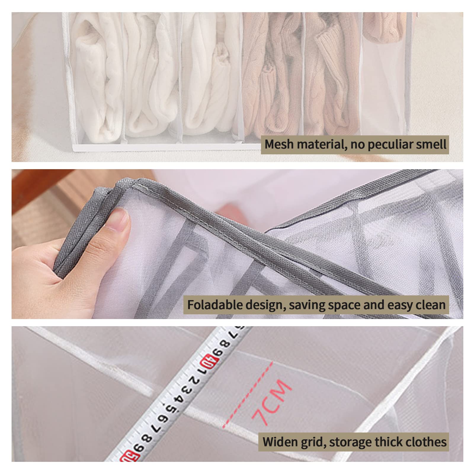 CulRun Wardrobe Clothes Organizers, Foldable 6 Grids Wardrobe Organizer, Portable Clothes Drawer Organizors, Washable Wardrobes Storage Organizer for Sweats, Shirt, Legging, Skirts, Socks, 3PCS, White