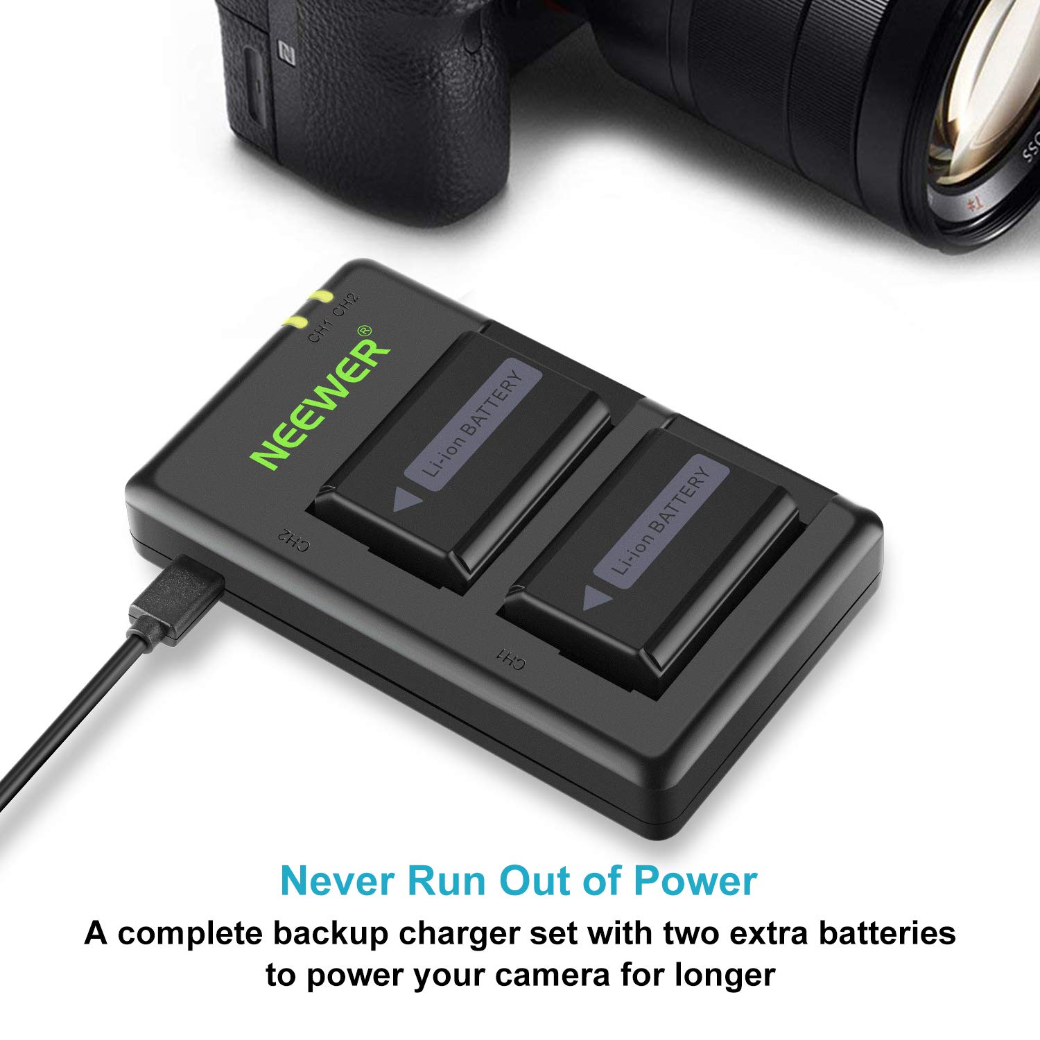 Neewer NP-FW50 Camera Battery Charger with Battery Case Compatible with Sony ZV-E10,A7,A7R,A7RII,A7II,A7SII,A7S,a6300,a6400,a6500,RX10 Series (Pack of 2,Micro USB Port,1100mAh)
