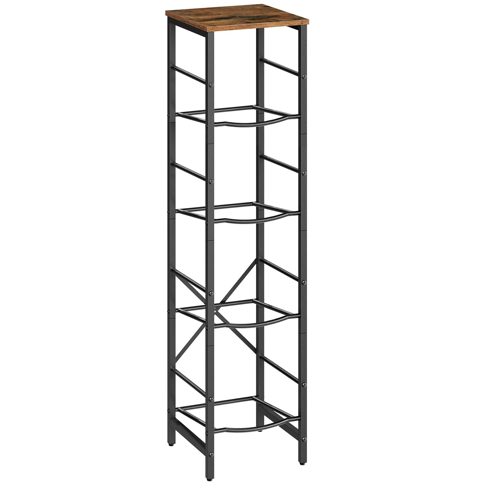 HOOBRO Water Jug Rack, Water Bottle Holder, 5 Gallon Water Jug Rack, 4-Tier Water Bottle Stand, Water Jug Stand, for Kitchen, Living Room, Office, Rustic Brown and Black BF02ST01