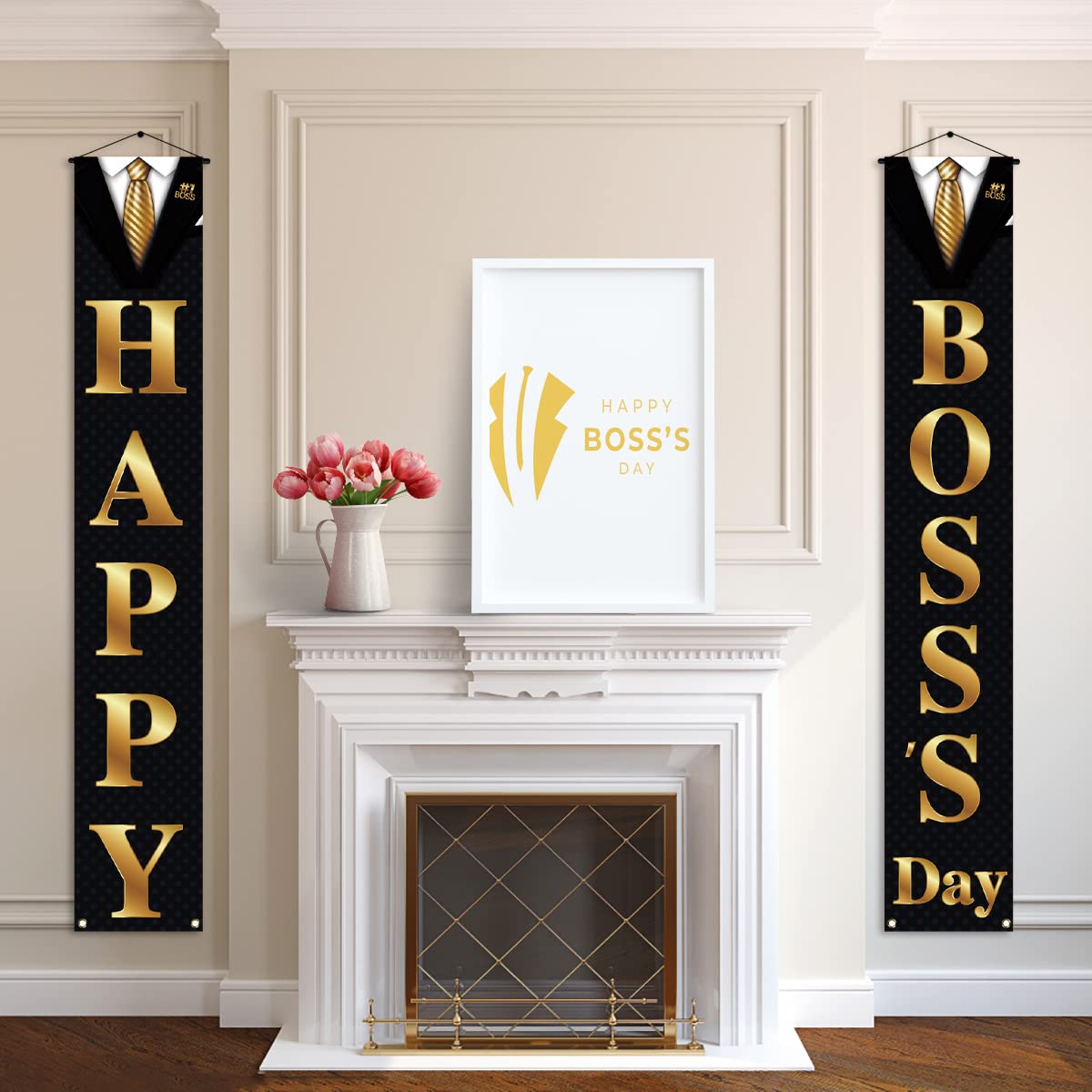 Pudodo Happy Boss's Day Porch Banner Best Boss Ever Office Celebration Party Front Door Sign Wall Hanging Banner Decoration