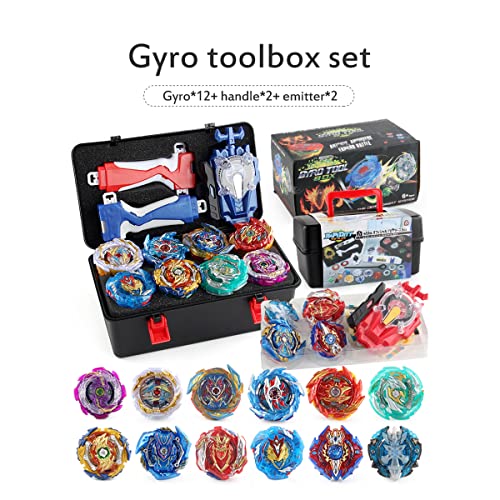 Burst Gyro Blade Toy Set 12 Spinning Tops 2 Two Way Launcher Metal,Fusion Attack Top with Portable Box Gift for Ages 6+