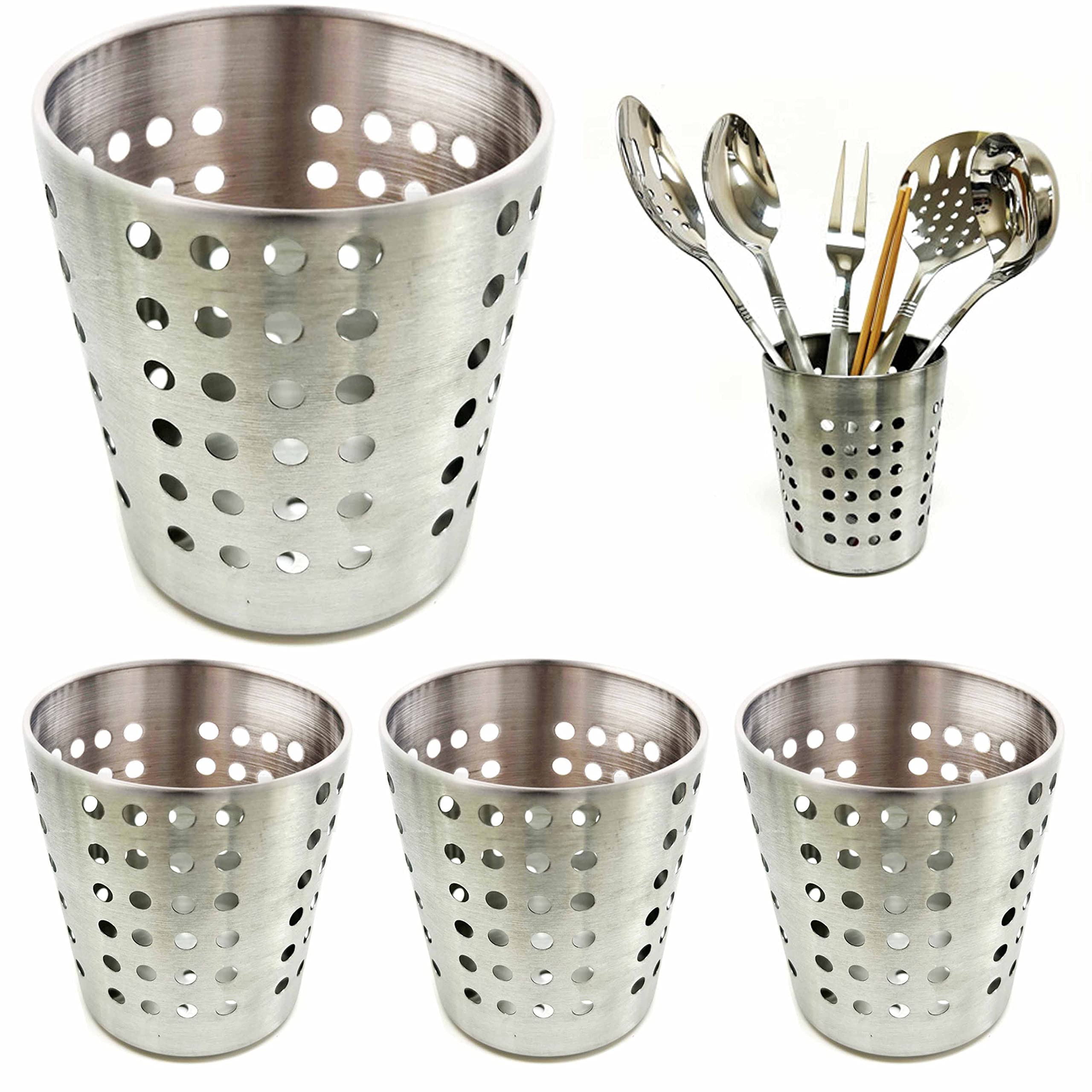 4 Set Stainless Steel Cups Kitchen Utensil Holder Utility Silverware Caddy Home 4 Kitchen Utensil Holder Utility Sturdy Stainless Steel Silverware Holder Home Office Sink Caddy Organizer Cutlery
