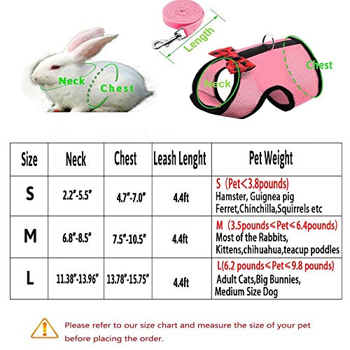 sonicbee Multipurpose Rabbits Hamster Vest Harness with Leash Bunny Mesh Chest Strap Harnesses Ferret Guinea Pig Small Animals Pet Accessories (L, Blue)