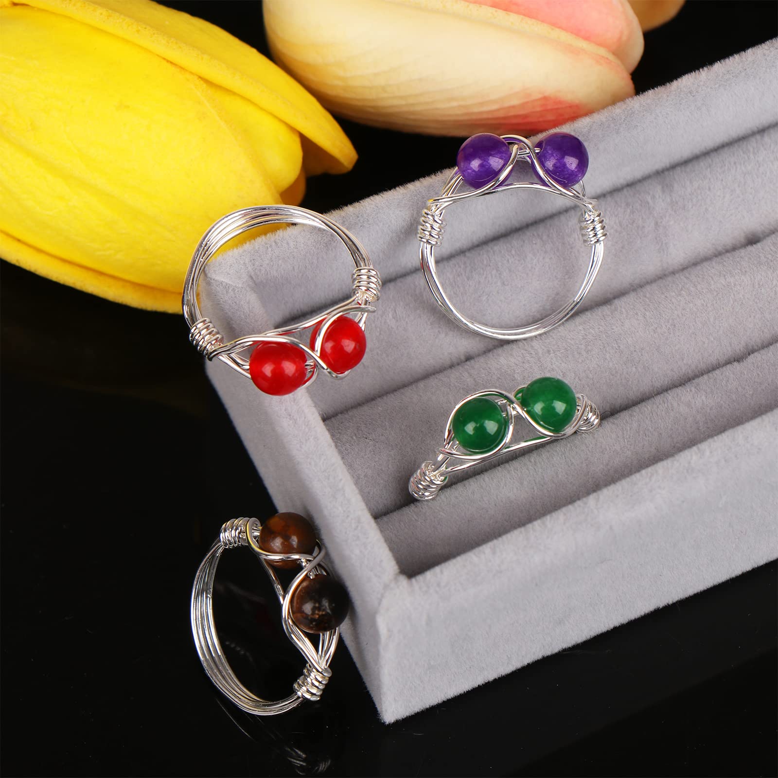 4 Pieces Carnelian Crystal Ring Healing Crystal Silver Rings Women Wire Wrapped Ring with Stones for Women Men Statement Stacking Band Ring Jewelry