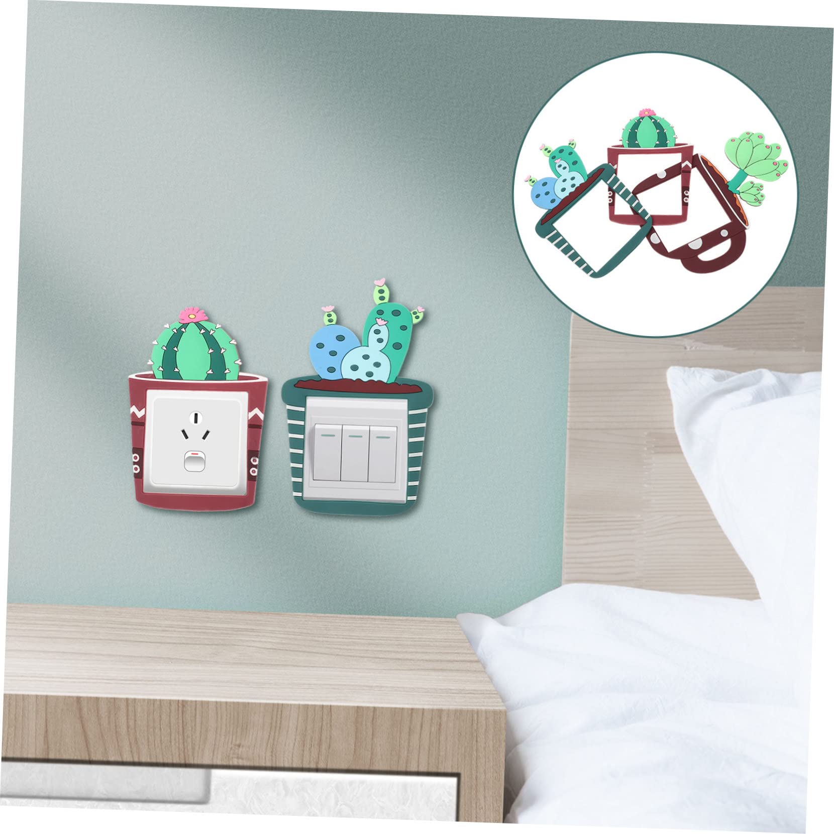 4 Sets Sticker Room Decor Cactus Stickers Label Stickers LED dimmer Wall Decals Glow in The Decorations Socket Stickers Wall Stickers Juicy