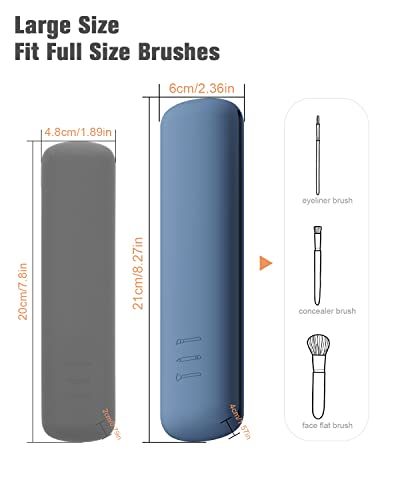 FERYES Large Travel Makeup Brush Holder, Magnetic Anti-fall Out Silicon Portable Cosmetic Face Brushes Holder, Soft and Sleek Makeup Tools Organizer for Travel- (8.27 * 2.36 * 1.57)