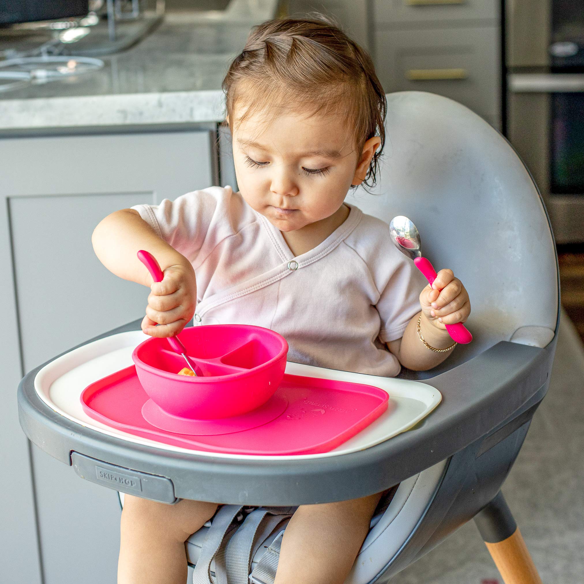 green sprouts Learning Cutlery Set Helps Toddler Develop Independent Eating Skills Designed for Small Hands, Contoured Handles for Easy gripping, Safety Edge on Knife, Dishwasher Safe, Navy