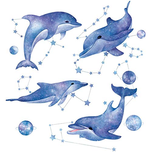 Ocean World Wall Stickers, 3D Blue Dolphin 3D Shark Broken Wall Stickers Tropical Fish DIY Wall Decals Art Decor for Kids Boys Bedroom Playroom (Dark Blue)