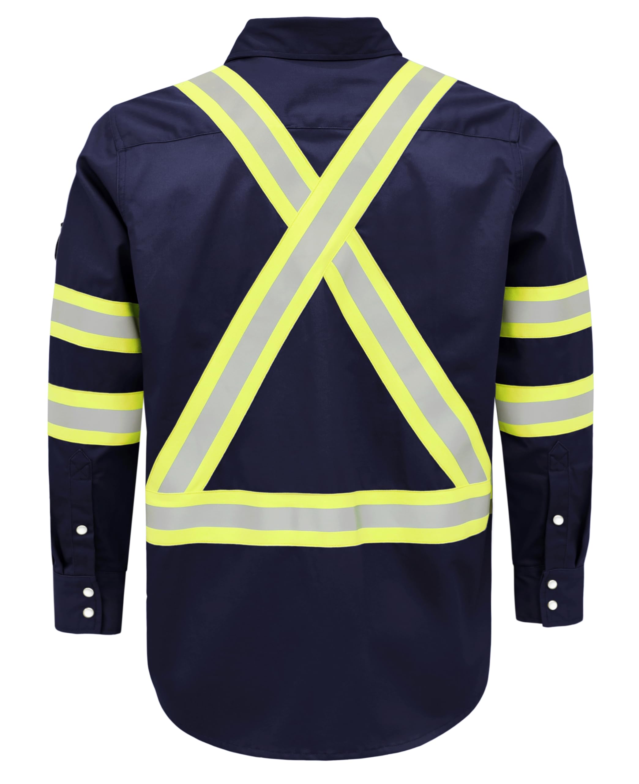 BOCOMAL FR Shirts Hi Vis/High Visibility Flame Resistant/Fire Retardant Shirt 7.5oz Navy FR Shirts for Men