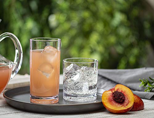 Le'raze Collins Glasses Elegant Acrylic Drinking Glasses [Set of 16] Attractive Clear Plastic Tumblers - Unbreakable Drinkware Set Ideal for Indoor and Outdoor - Kid Friendly