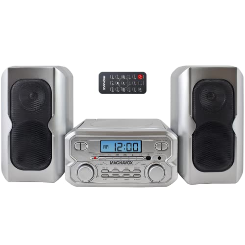 Magnavox MM435M-SL 3-Piece Compact CD Shelf System with Digital FM Stereo Radio, Bluetooth Wireless Technology, and Remote Control in Silver | LCD Display | AUX Port Compatible | 2022 Version |