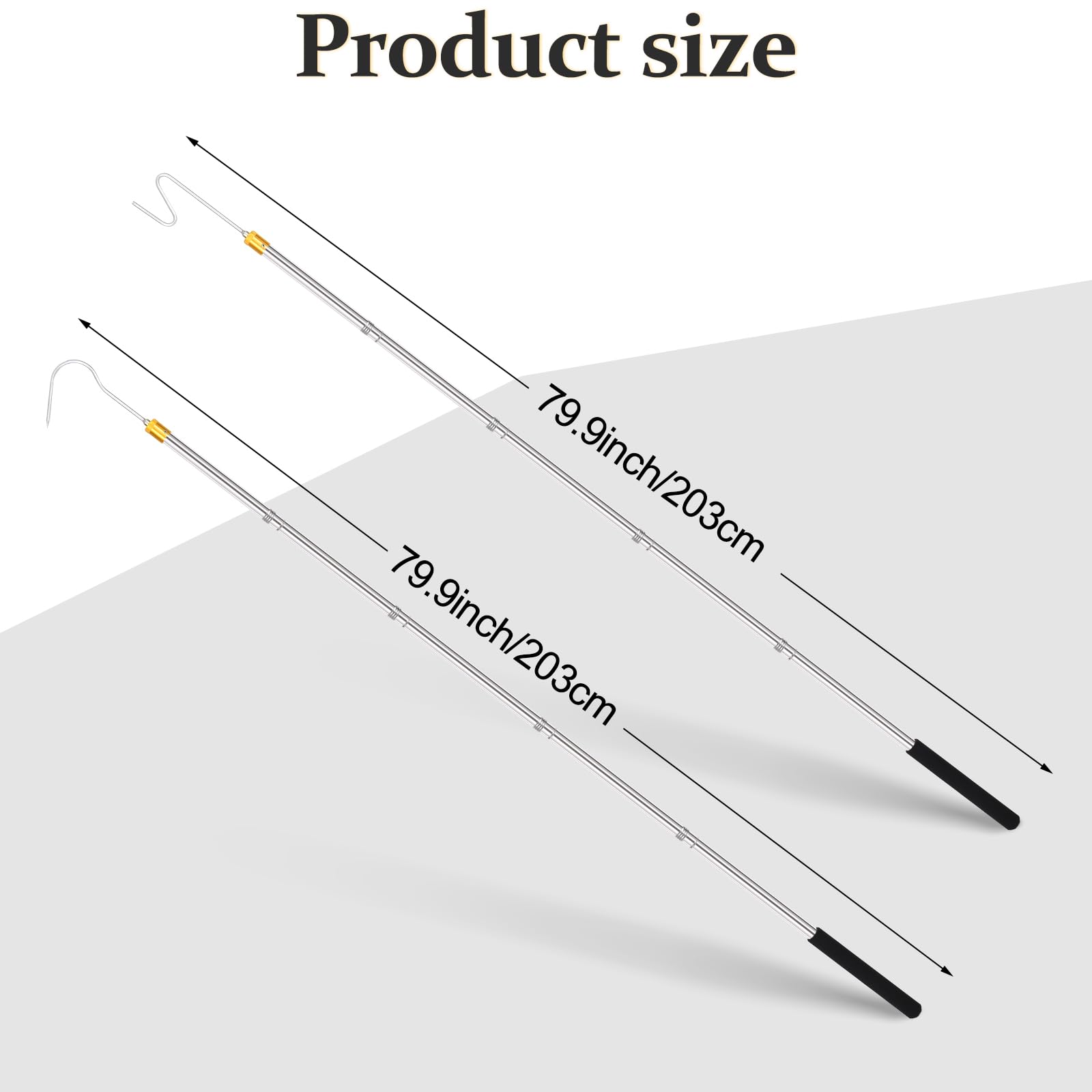 Cagaloi Clothes Hook Pole,30-74 inch Adjustable Extension bar Hooks.for Christmas Light Hook Poles, high Reach Garment Hook, Closet Hook Pole, Comfort Foam Handles (with Two Long Hooks)