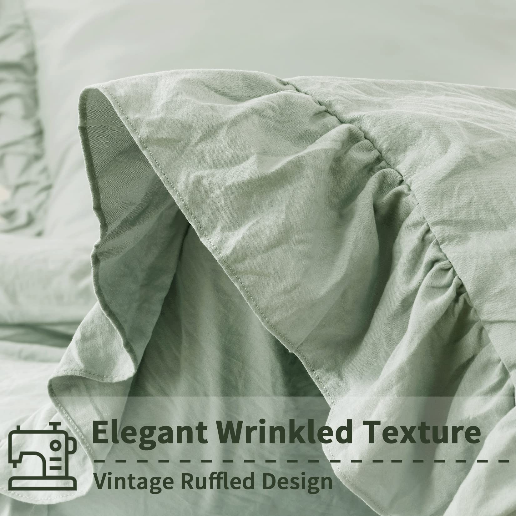 GlowSol Duvet Cover Queen Size, 3 Pieces (90x90 Inch 1 Duvet Cover, 2 Pillowcases) Soft Washed Microfiber Duvet Cover Set Shabby Chic Home Bedding Duvet Covers with Button Closure, Green