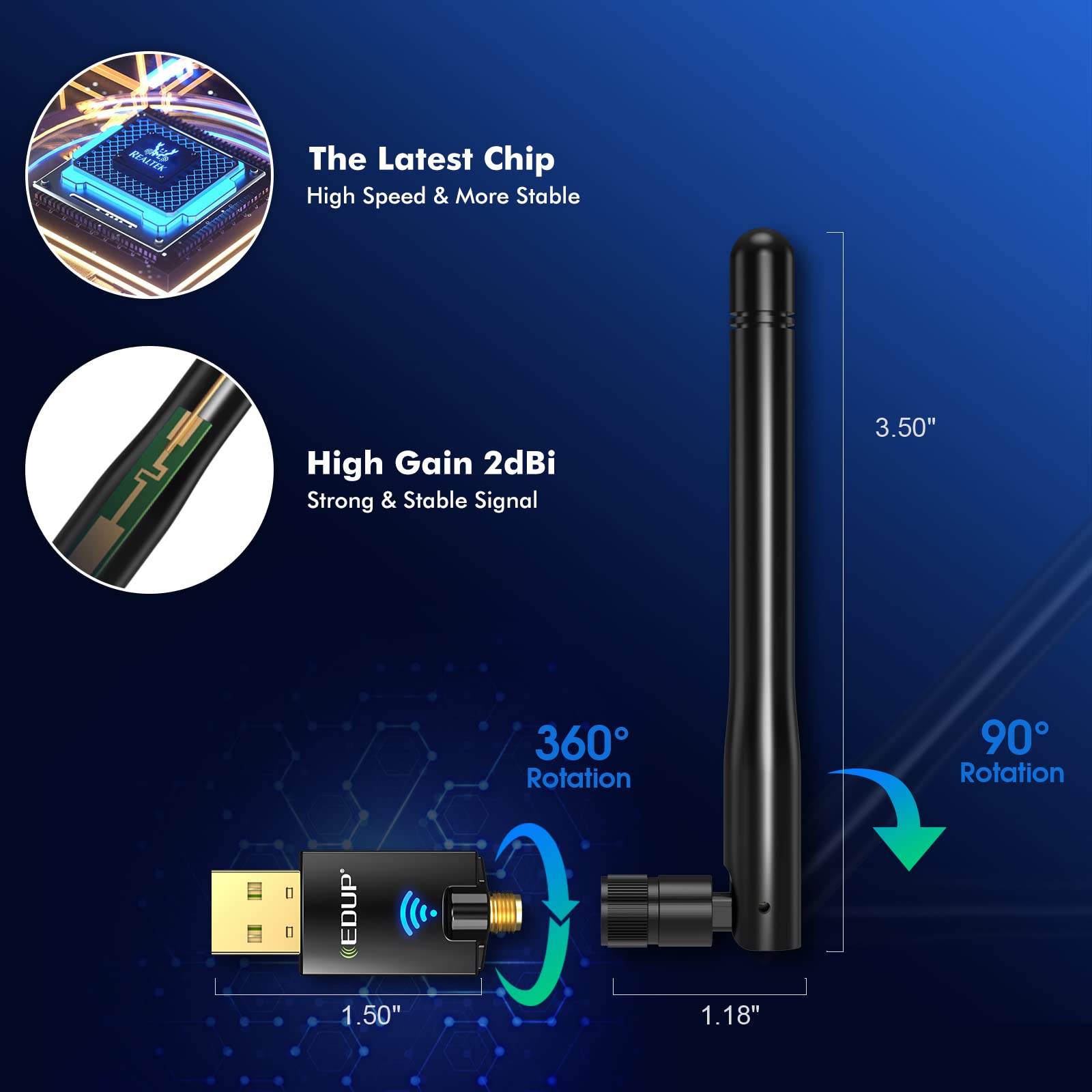 EDUP AC600M USB WiFi Adapter for PC, Wireless USB Network Adapters Dual Band 2.4G/5.8Ghz Wi-Fi Dongle Antenna for Laptop Desktop Compatible Windows 10/11/8.1/8/7/XP/Vista/Mac OS X 10.6~10.15.3 Black