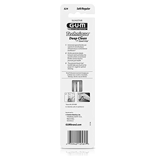 GUM Technique Deep Clean Toothbrush - Compact Soft - Soft Toothbrushes for Adults with Sensitive Gums - Extra Fine Bristles, 2ct (6pk)