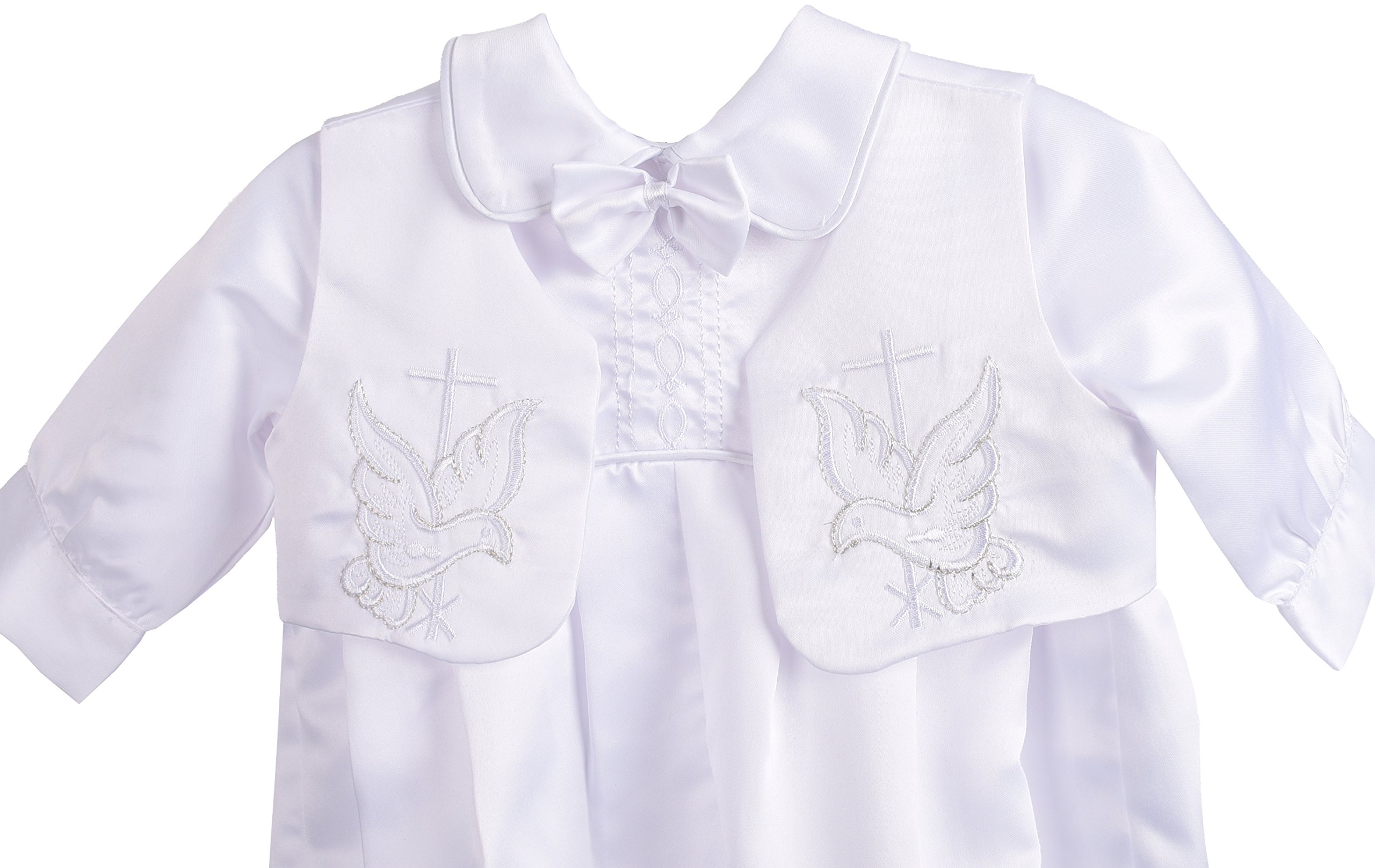 Dressy Daisy Infant Baby Boy Christening Baptism Outfit Satin Romper Bodysuit Set with Bonnet Hat Size 0-3 Months, White
