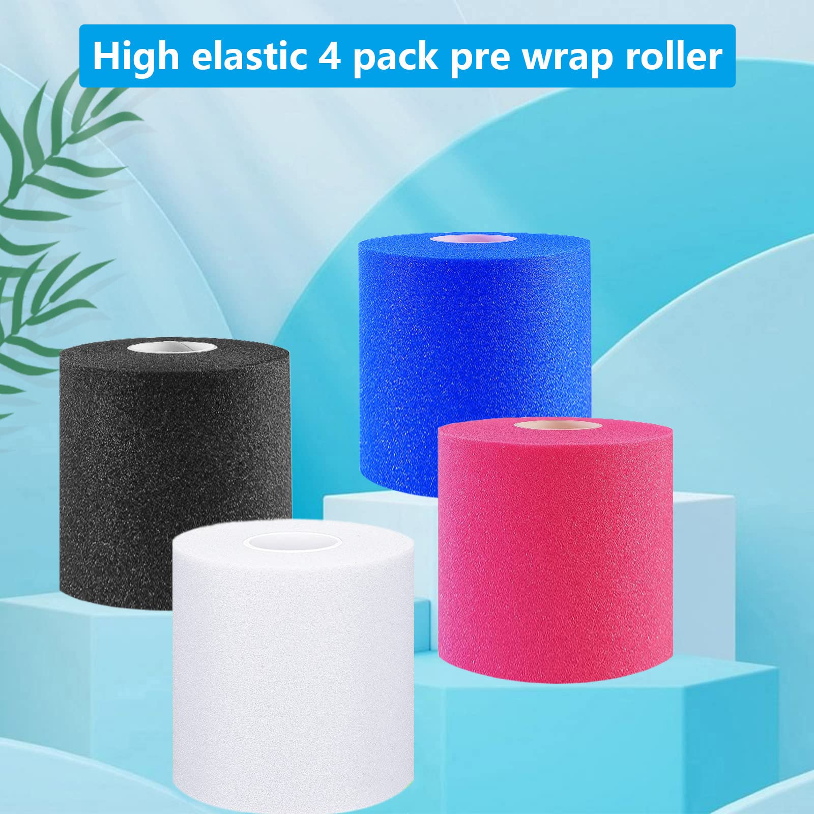 4 Pieces Foam Underwrap Tape Bandage Wrap Sports Pre-wrap Athletic Tape for Elbow Ankles Wrists Hands and Knees (Black&Red&White&Blue)