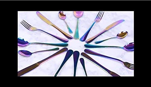 Lightahead 16pcs Rainbow colored Iridescent Stainless Steel Flatware Tableware Cutlery Set in attractive Black Gift Box (Multicolored)