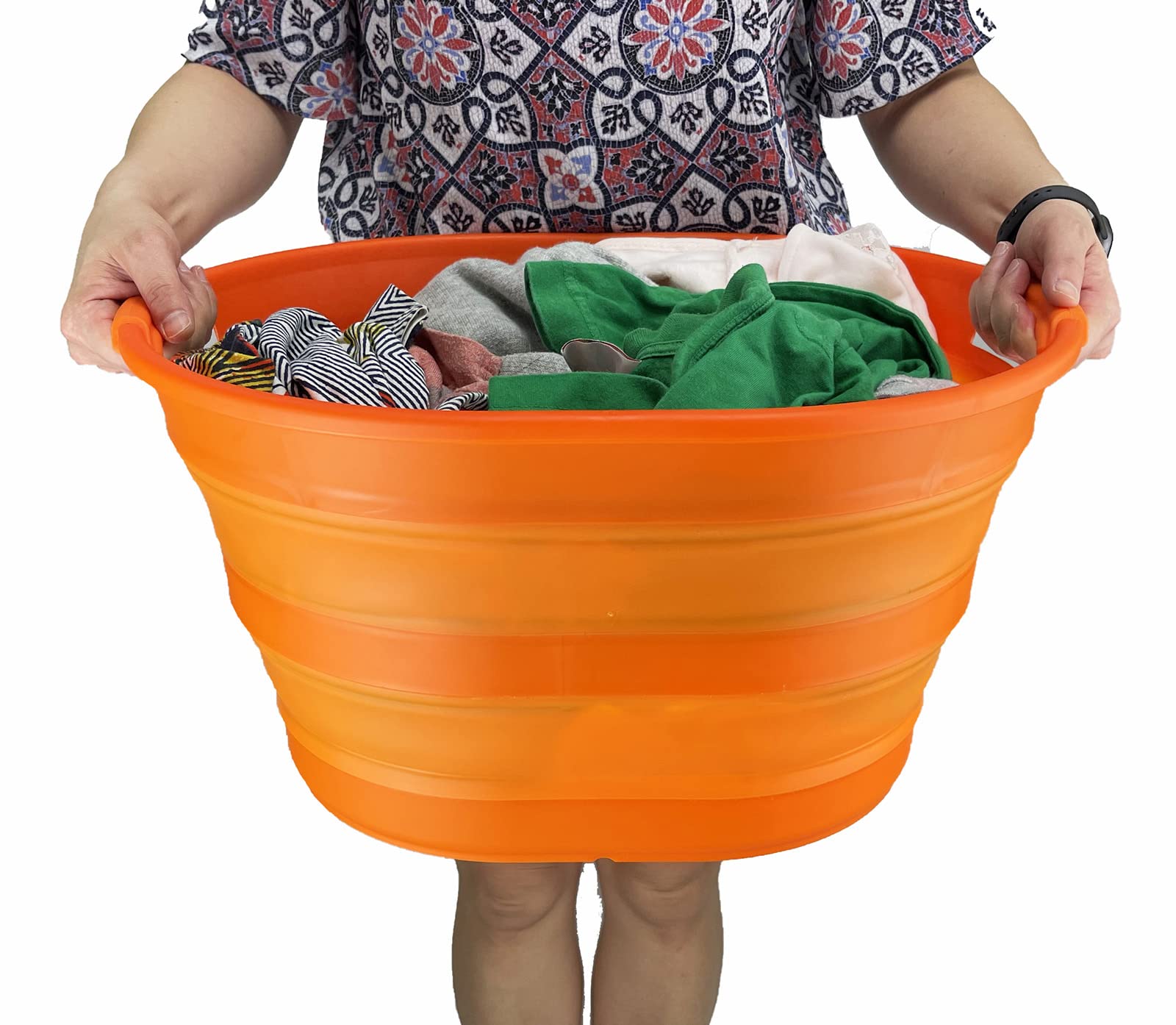 SAMMART 23L (6 Gallons) Collapsible Plastic Laundry Basket - Oval Tub/Basket - Foldable Storage Container/Organizer - Portable Washing Tub - Space Saving Laundry Hamper (Orange)