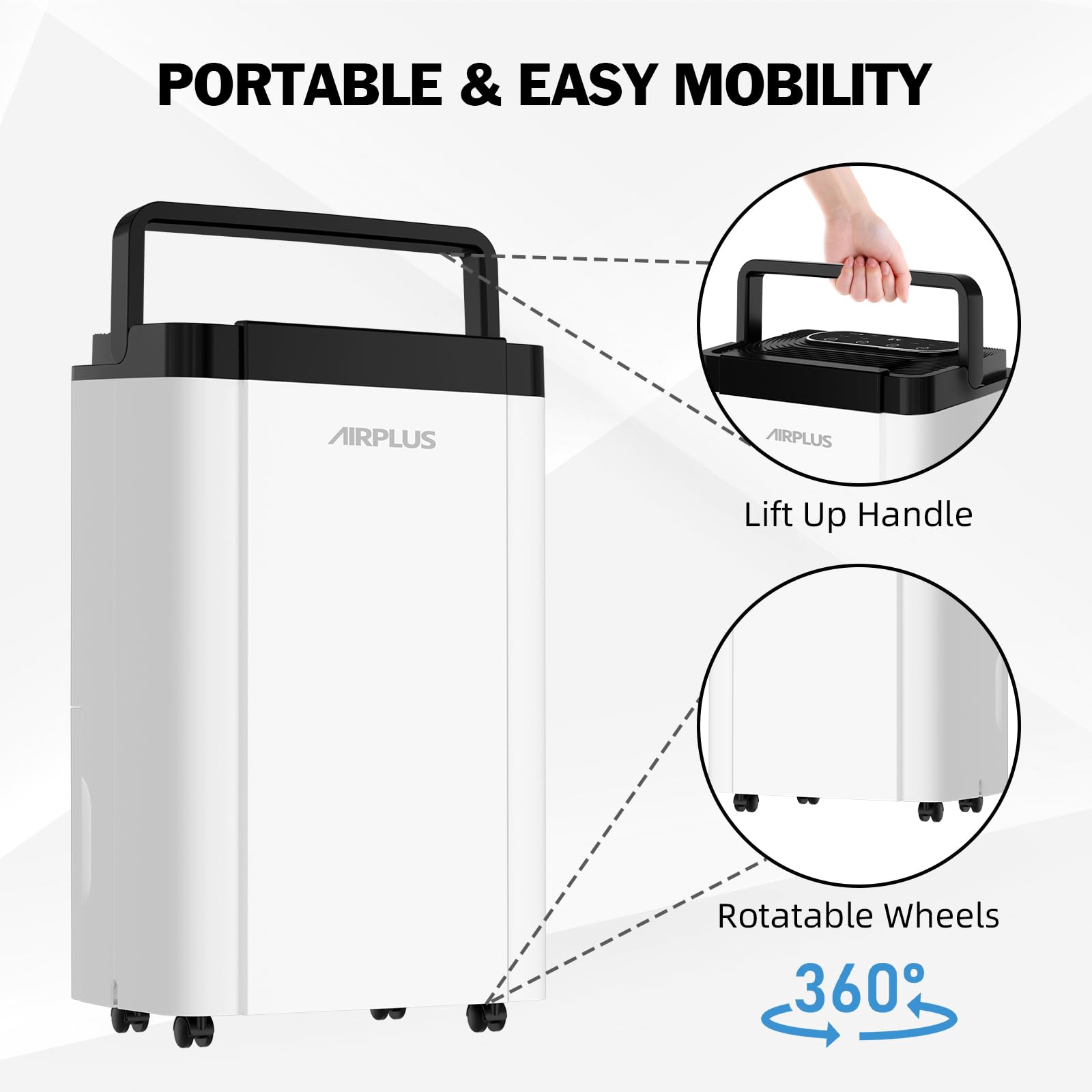 AIRPLUS 4,000 Sq. Ft. 50 Pints Dehumidifier with Hose, Humidity with Auto Shut off, Auto Drain or Manual Drainage, 0.8 gal Water Tank Capacity for Basement