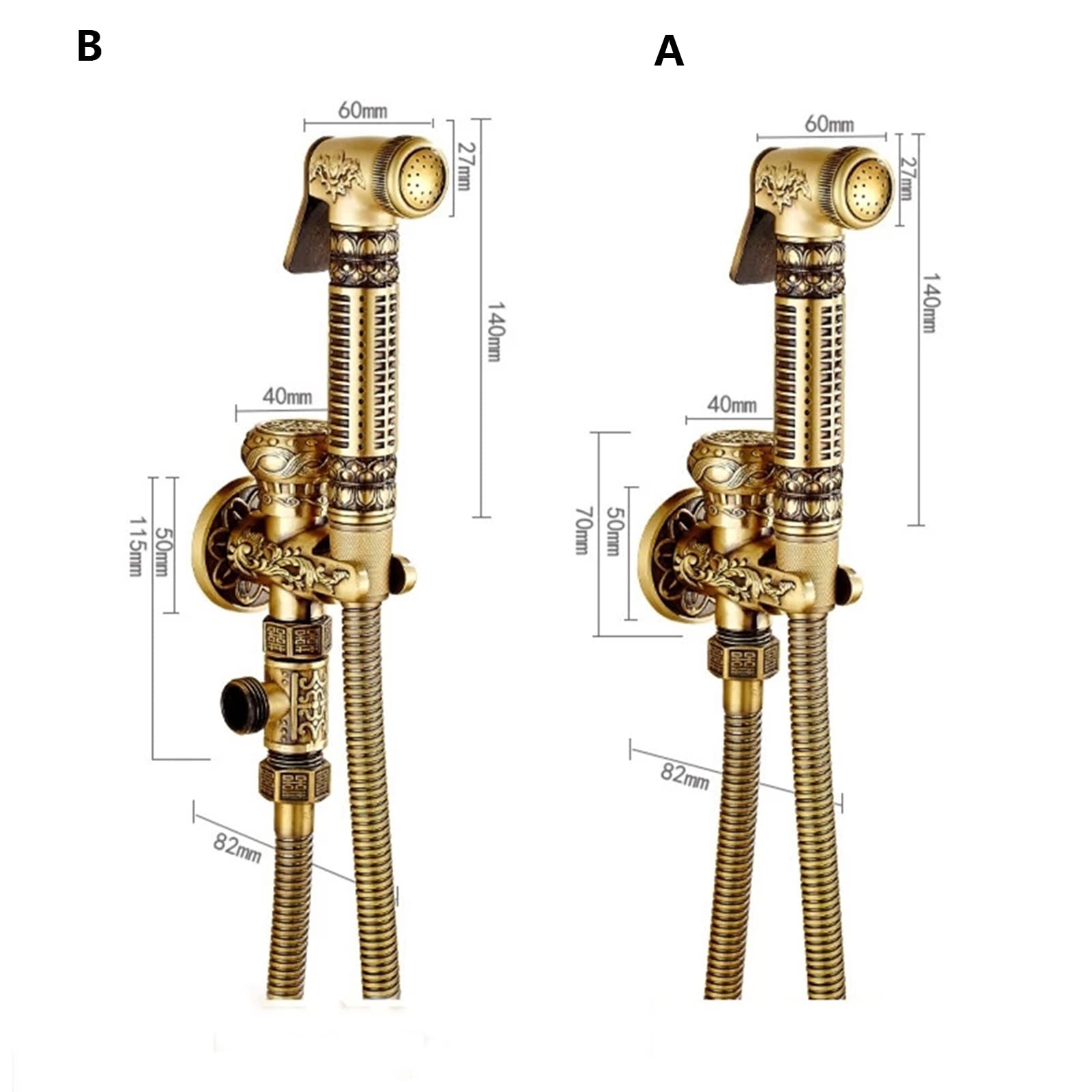 TVBNHU Handheld Toilet Bidet Sprayer, Antique Brass Bathroom Bidet Attachment Set, Wall Mounted Handheld Cloth Diaper Sprayer Kit, Single Cold Bidet Faucet,A