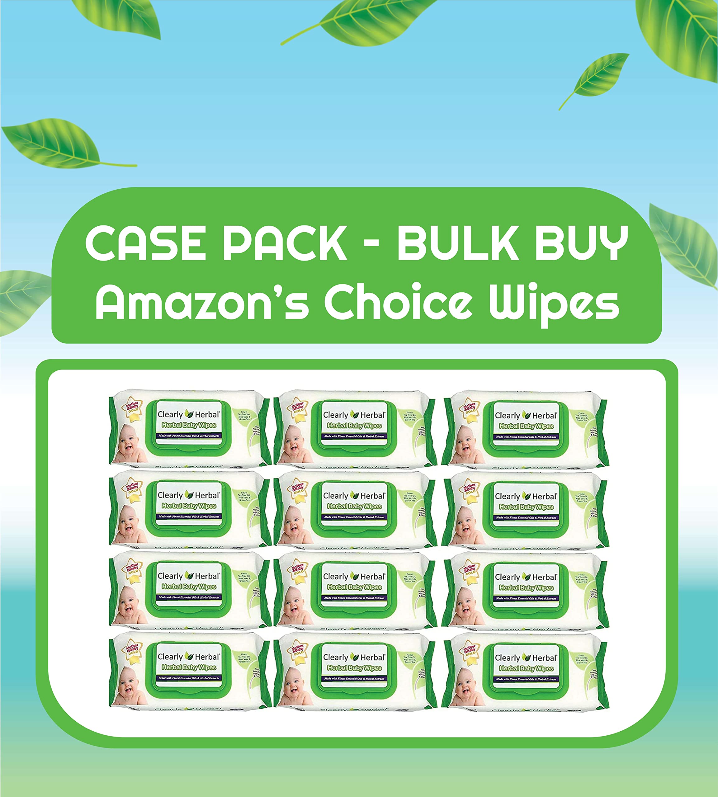 Clearly Herbal Baby Wipes, made with Essential Oils and Natural Herbal Extracts, Parent's Choice, Case Pack 864 Plant Based Wipes (12 Packs x 72 Count)