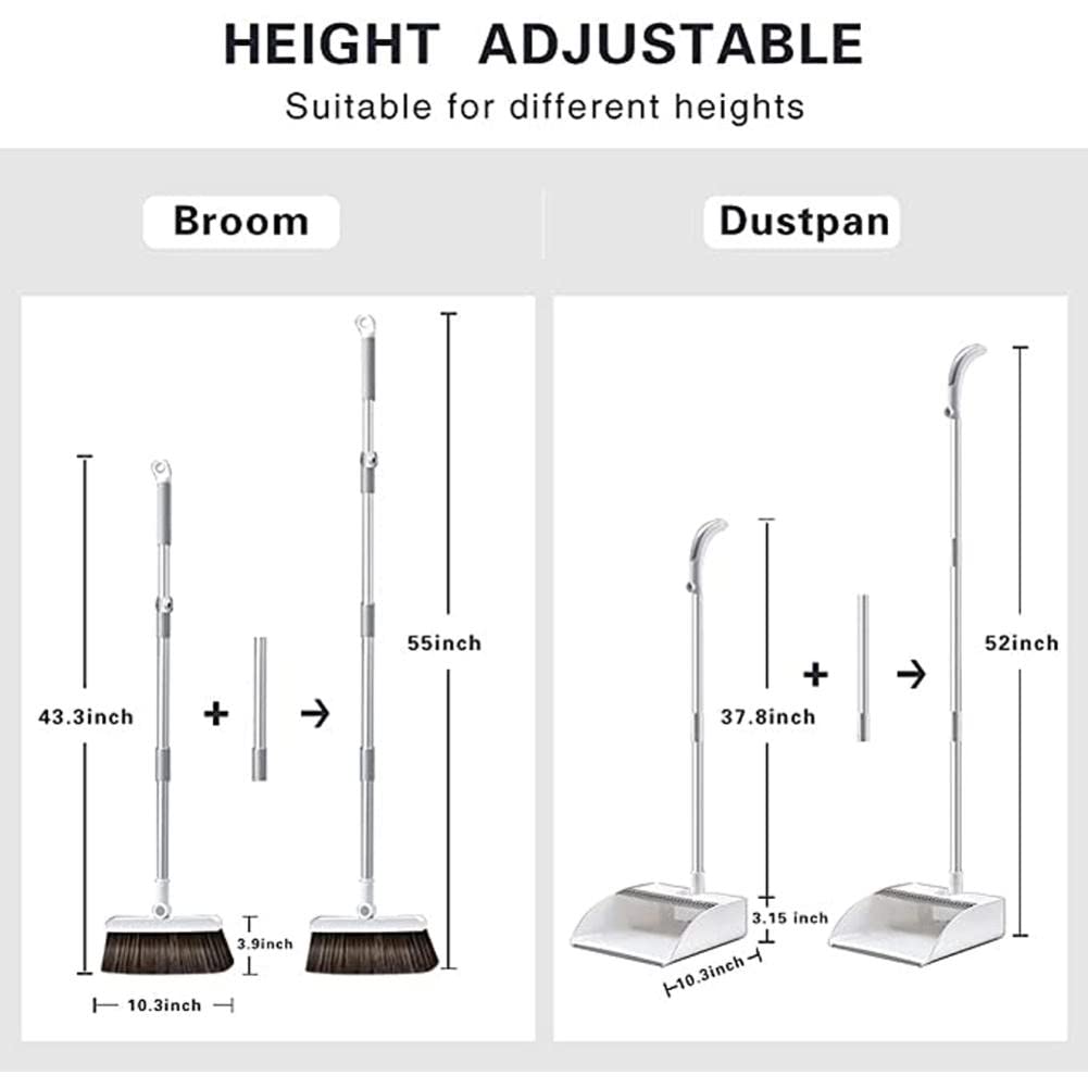 ACGrade Brooms and Dustpans Sets Magnetic Broom and Dustpan Set Cleans with Adjustable Handl Use Upright Stand Up Broom Dustpan Combo Collapsible Broom Outdoor Broom and Dustpan