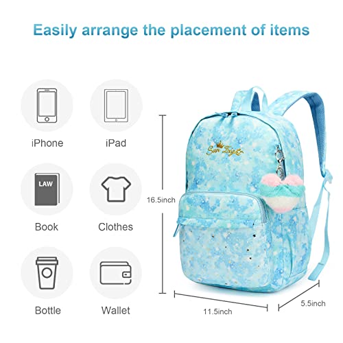 Caran·Y Waterproof Girls Backpack for Kids in Elementary School bag Large space Love decoration Starry pattern Fit Over 6 years old Backpack for Toddler Girls Book Bag(Aqua Blue)