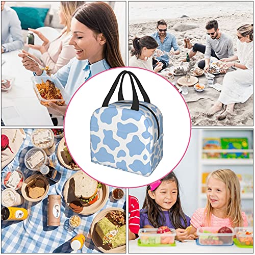 carati Insulated Lunch Bag for Women, Cooler Tote Reusable Lunch Box Container For Work Office Travel Picnic Light Blue Cow Animal