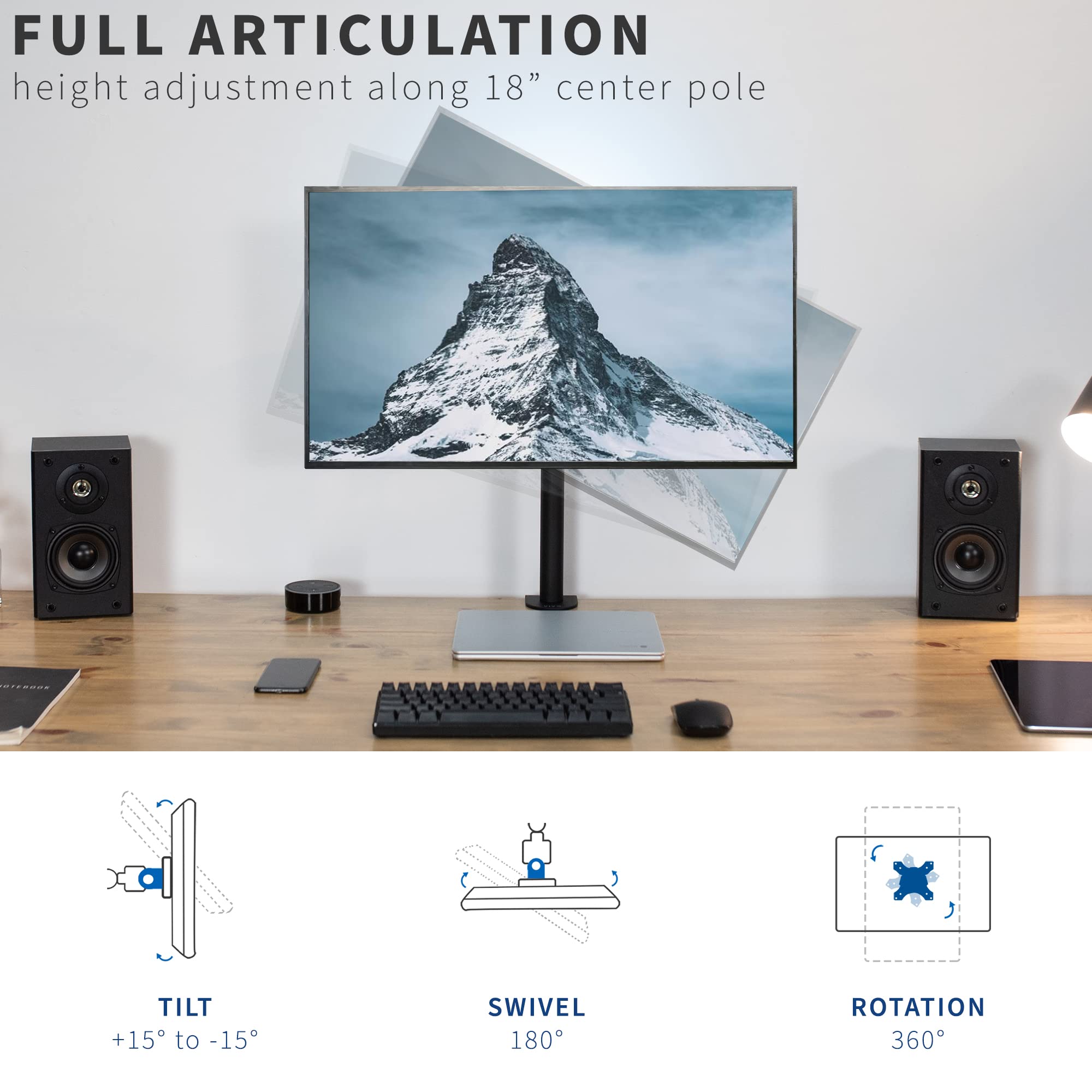 VIVO Single Ultrawide Monitor Fully Adjustable Desk Mount Stand for 1 LED LCD Ultra-Wide Screen up to 38 inches, STAND-V101A