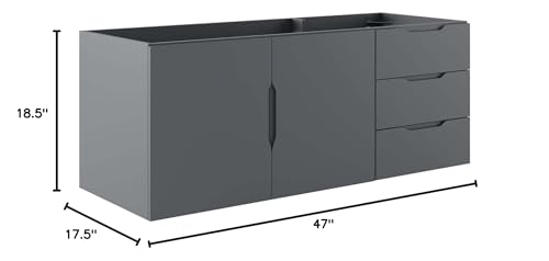 Modway Vitality 47" MDF and Particleboard Bathroom Vanity Cabinet in Gray