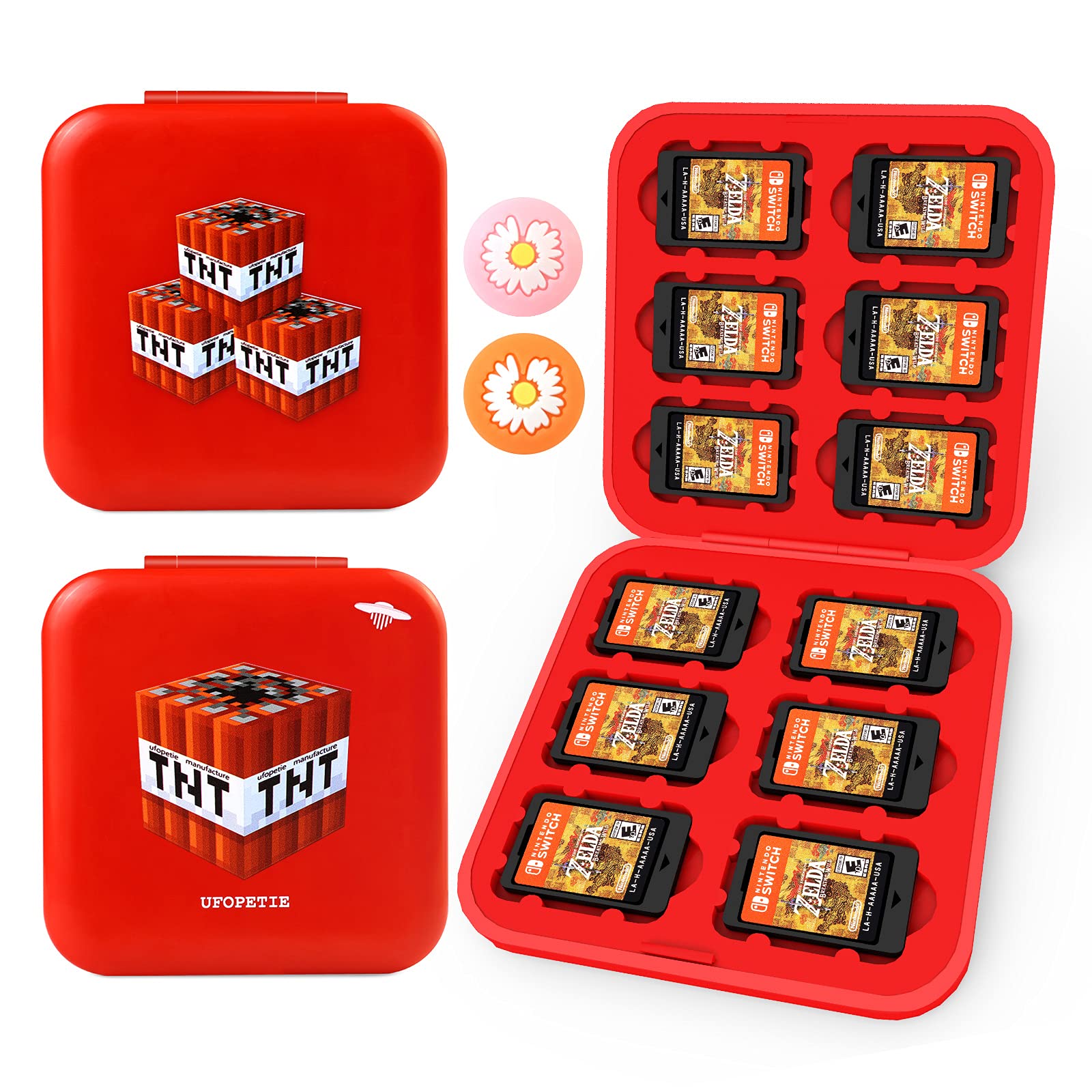 UFOPETIE 12 in 1 Games Card Case for Nintendo Switch Game Card Storage,Compatible with with Nintendo Switch Case Minecraft Theme,Game Case for Minecraft Cards,for Switch Accessories(Thumb Grip 2PCS)