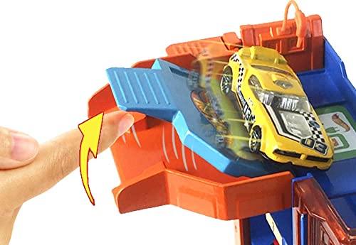 Hot Wheels City Toy Car Track Set Downtown Car Park Playset with 1:64 Scale Vehicle, 4 Levels, Working Lift & Exit Chute