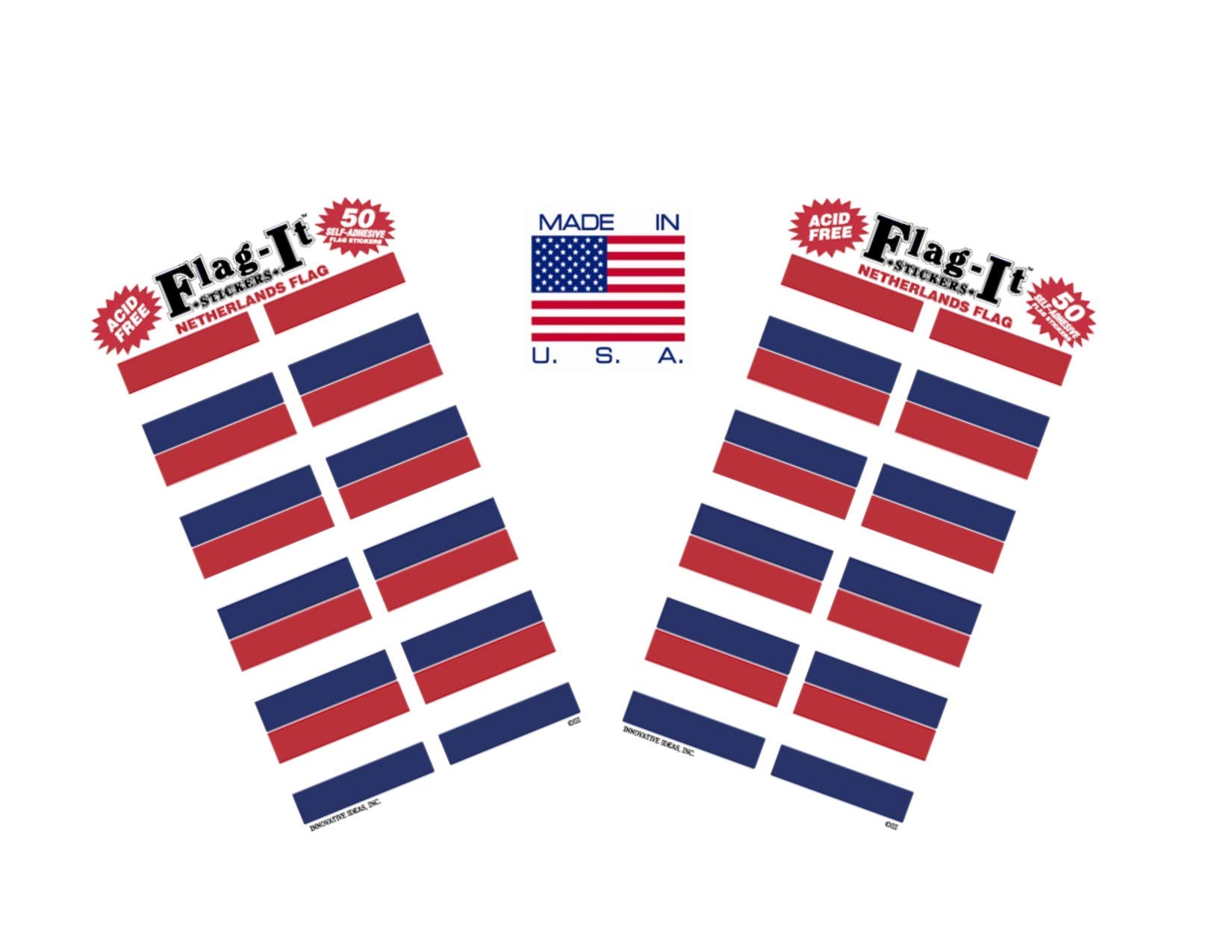 Made in The USA! 2 Packs of Flag-It Netherlands Flag Stickers, 100 Dutch Sticker Decals