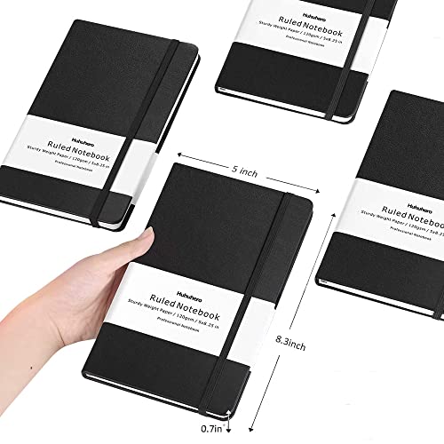 Huhuhero Journal Notebooks, College Ruled Notebook, Premium Thick Paper Lined Journal, Black Hardcover Notebook for Office Home School Business Writing Note Taking Journaling, College School Supplies 5"×8.25" (5, Black)