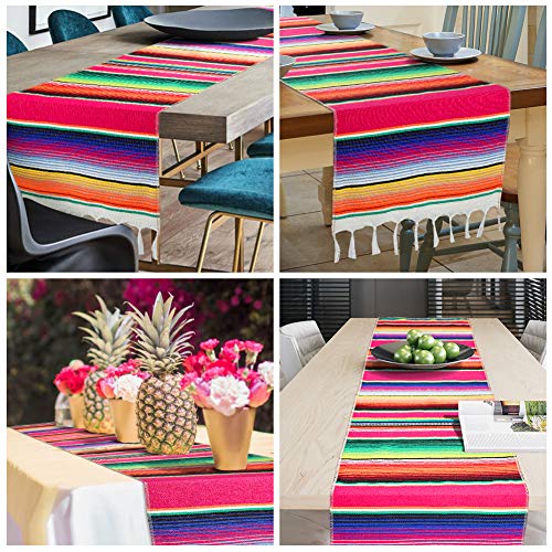 CRJHNS Table Runner Mexican Handwoven Cotton Serape for Party Wedding and Home Decorations,14x84 Inch (1, 14x84/Rose Red)