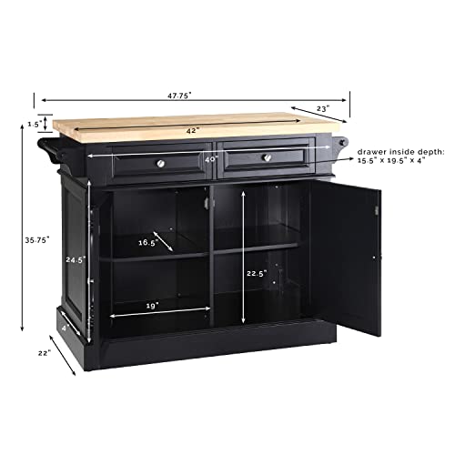 Crosley Furniture Oxford Natural Wood Top Kitchen Island, Black