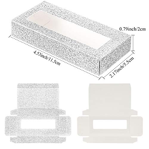 50 Pieces Empty Eyelash Case Boxes Lash Box Packaging Empty Lash Boxes Glitter Paper Cardboard Plastic Eyelash Storage Box False Lashes Cases Holder (Silver)